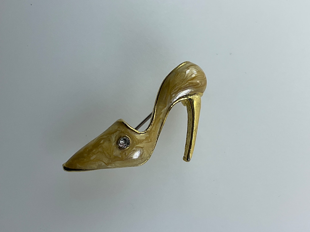 Vintage Pin Brooch Gold Toned High Heel Shoe With Champagne Enamel and ...