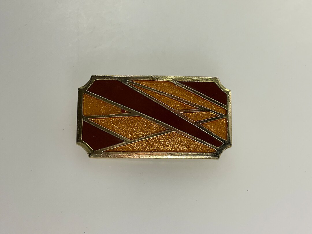 Vintage Pin Brooch Gold Toned Rectangle With Brown and Orange Enamel ...