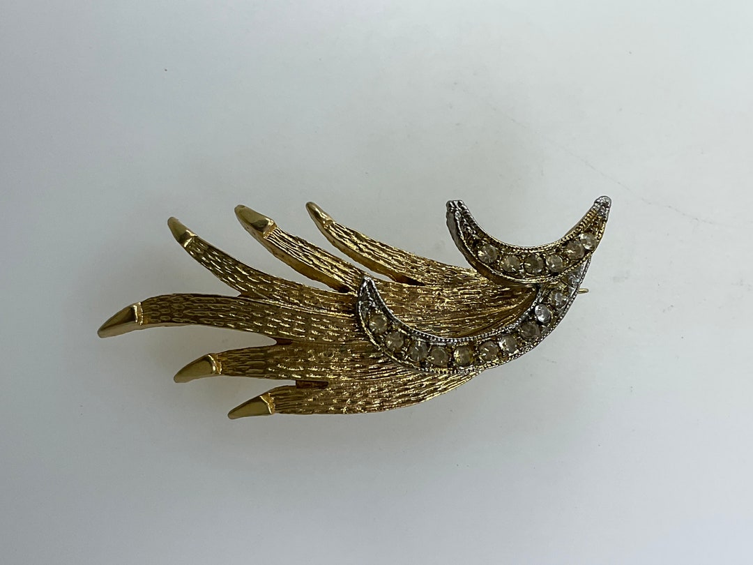 Vintage Rebecca Pin Brooch Gold Silver Toned Floral With Clear ...