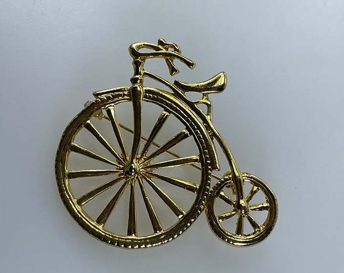Vintage Pin Brooch Gold Toned Big Wheel Bicycle Used - Etsy