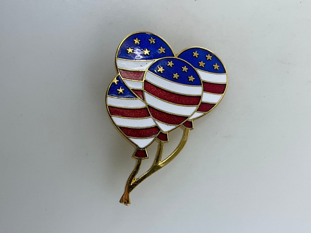 Vintage Pin Brooch Gold Toned Balloons With Stars Stripes Red White ...