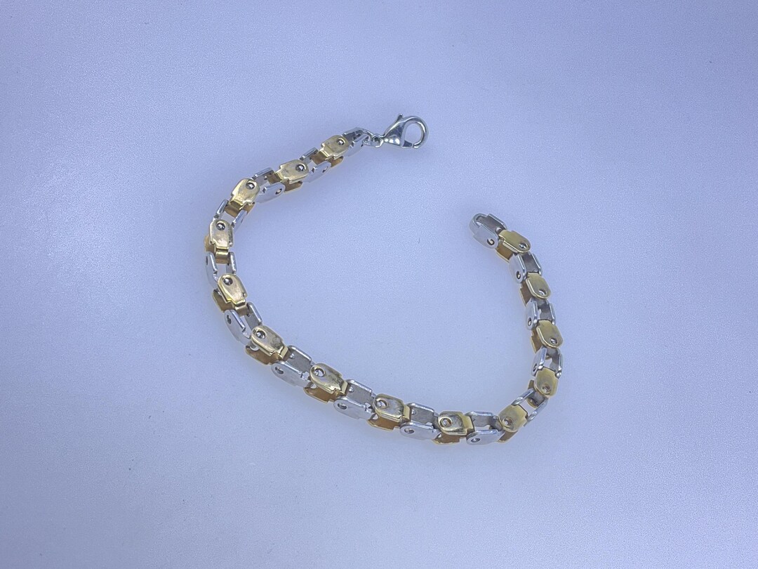 Vintage 8.25” Bracelet Silver Gold Toned Design Used - Etsy