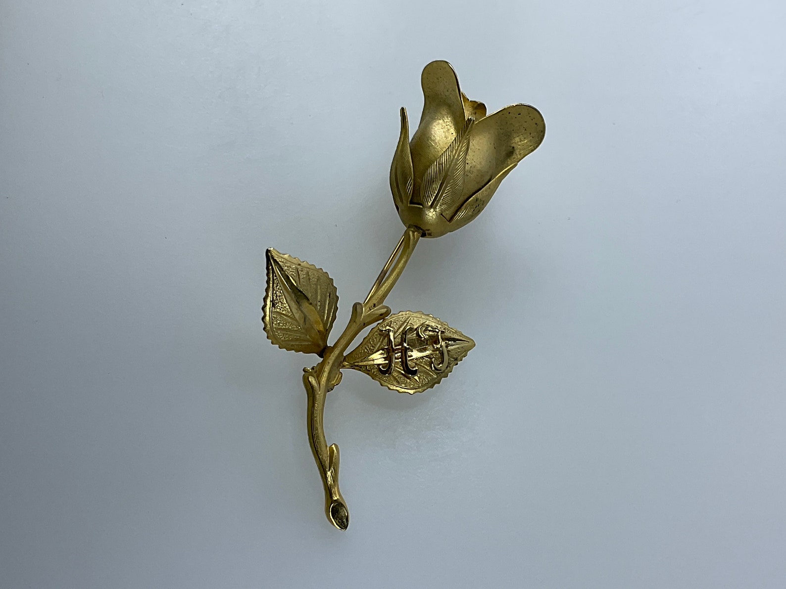 Vintage Pin Brooch Gold Toned Rose With Initials HF Used - Etsy