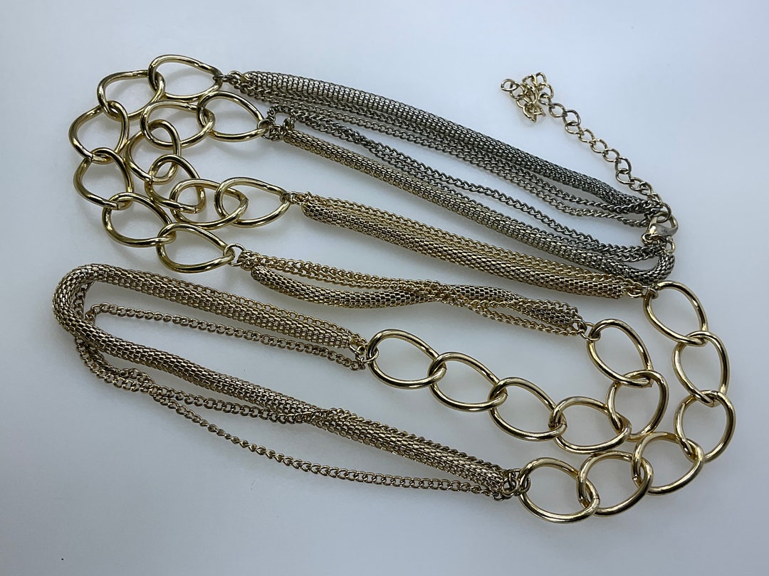 Vintage 39”-42” Necklace Gold Toned Mesh Chains With Oval Links Shows ...