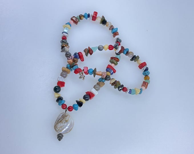 Vintage 19” Necklace With Shell and Stone Beads Multicolored Used - Etsy