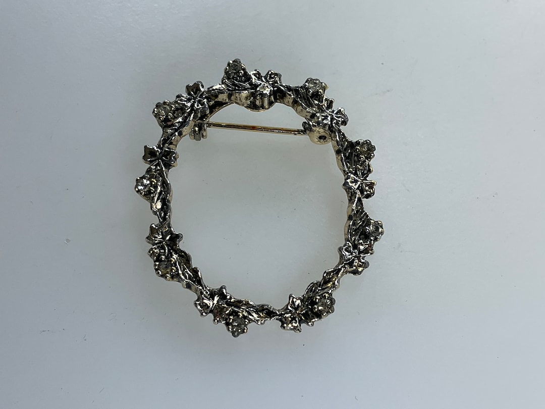 Vintage Gerrys Pin Brooch Gold Toned Floral Circle With Clear ...