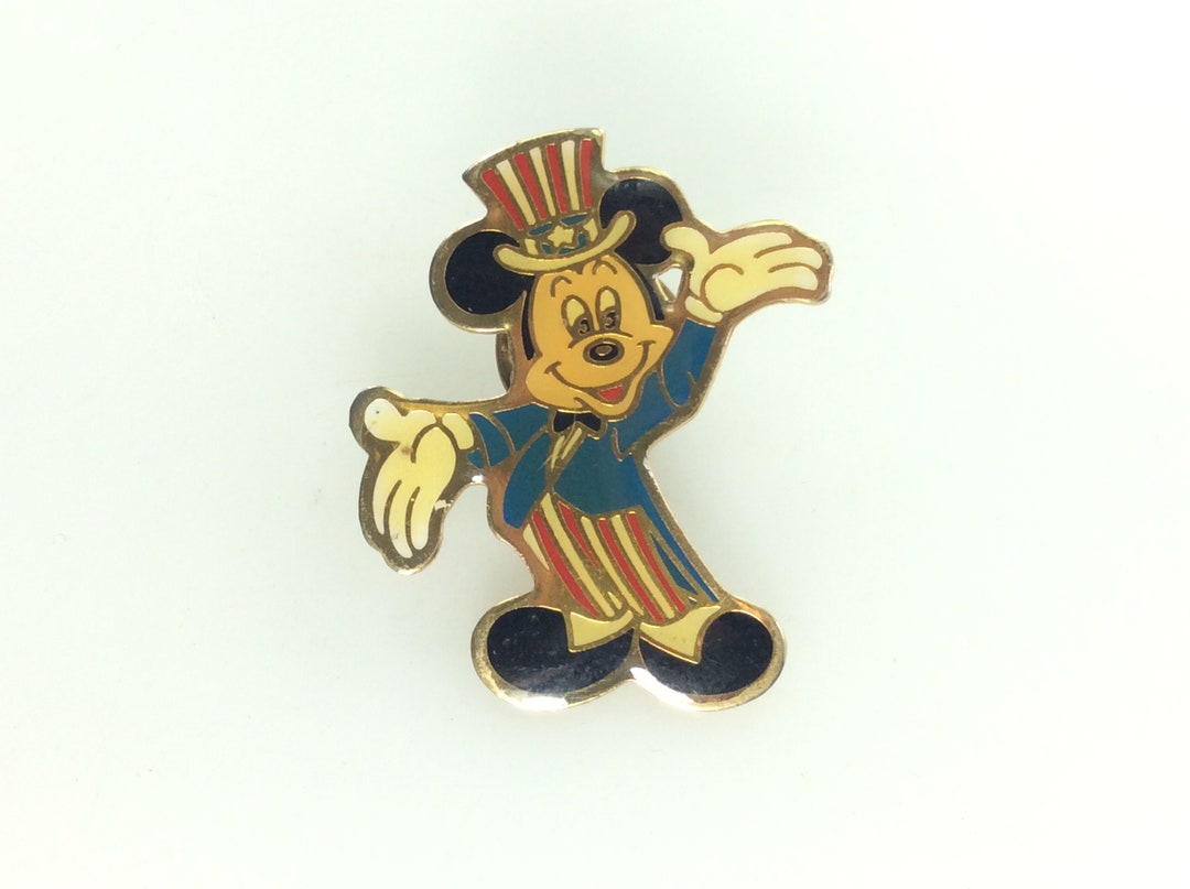 Vintage Walt Disney Inc Pin Brooch Gold Toned Mickey Mouse Uncle Sam ...