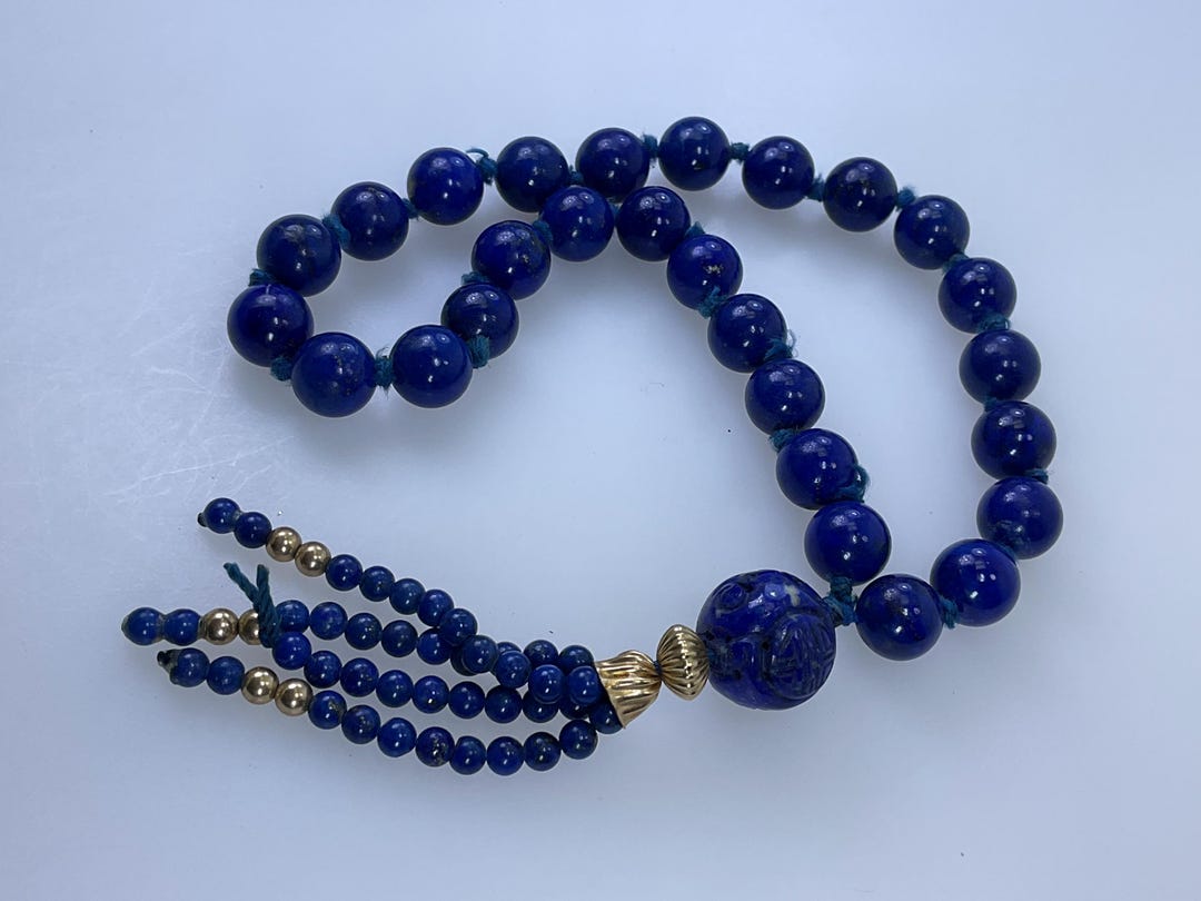 Vintage 13” Necklace With Gold Toned and Lapis Beads Missing Beads Used ...