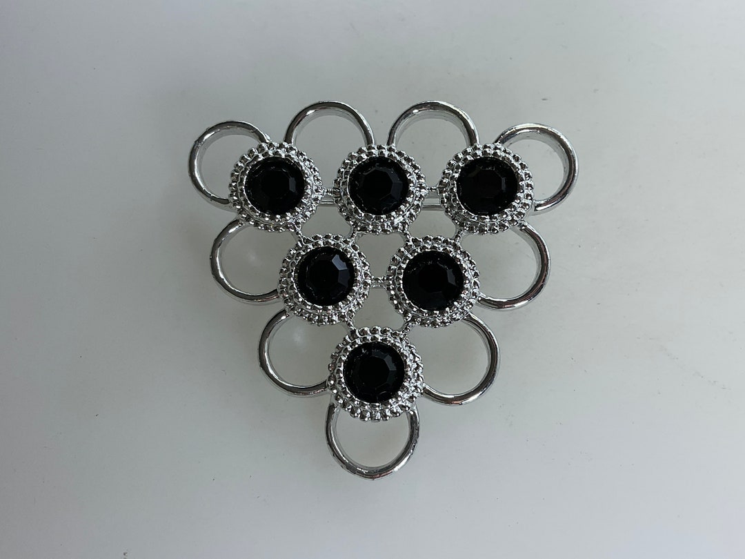 Vintage Pin Brooch Silver Toned Triangle With Circles and Black ...