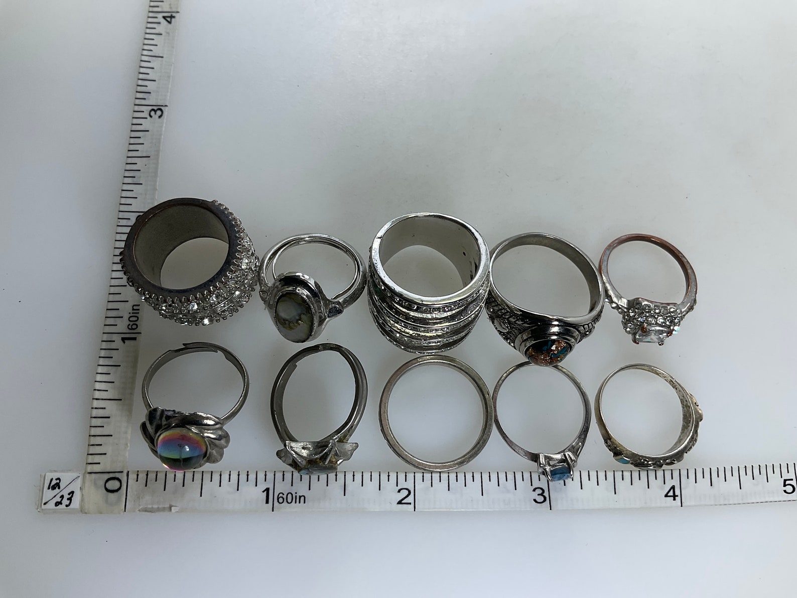 Vintage Lot of Ten Rings Silver Toned Assorted Sizes and Styles Minor ...