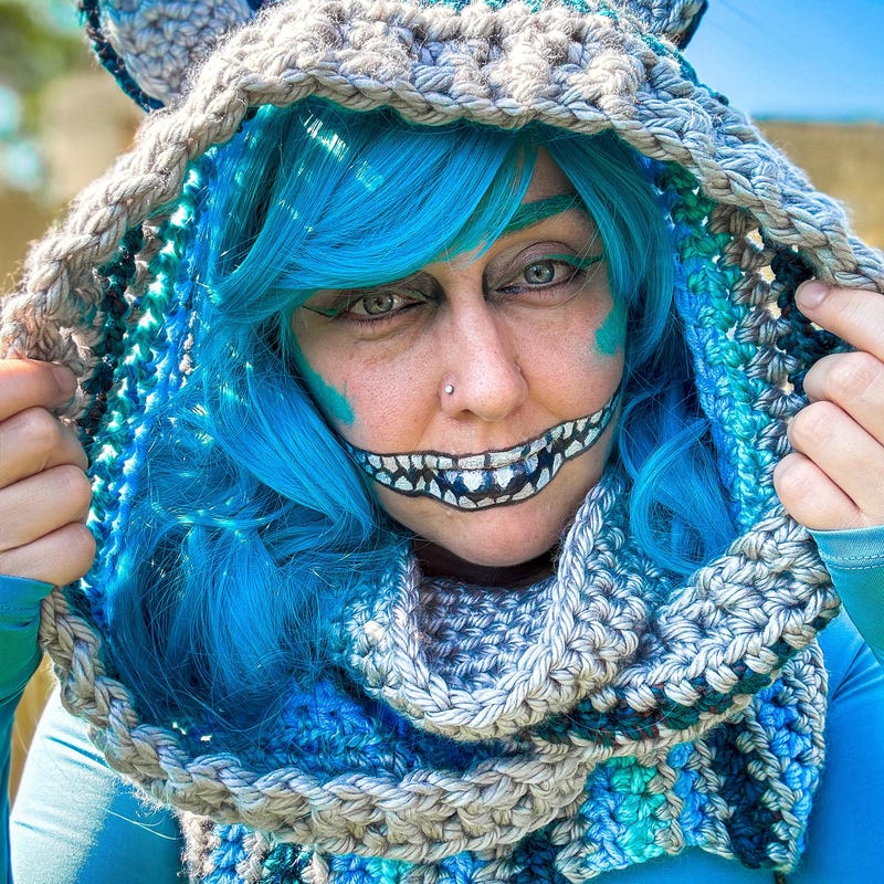 Fabelhafte Grinsekatze Kostüm Blau Grau Bild