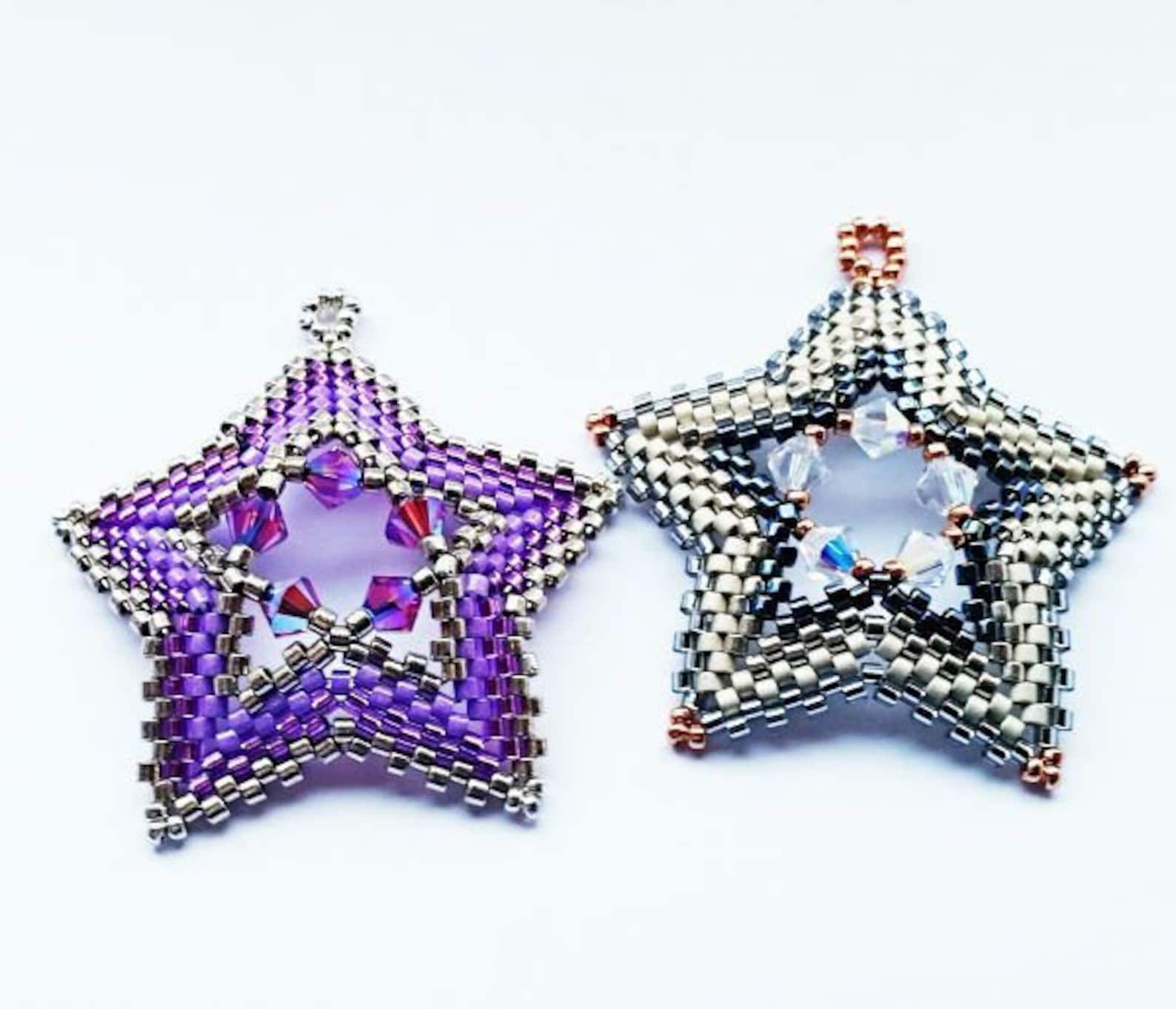 Peyote Geometric Beaded 5 Pointed Star Pendant With Crystal Beading ...