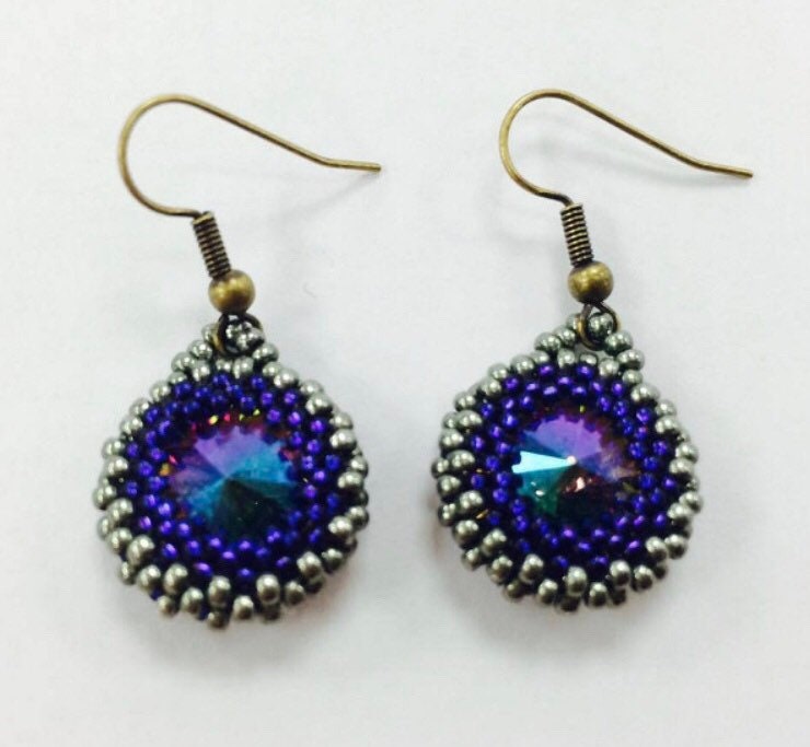 Circular Peyote Bezel Swarovski Rivoli Earrings Beading Pattern Beading ...