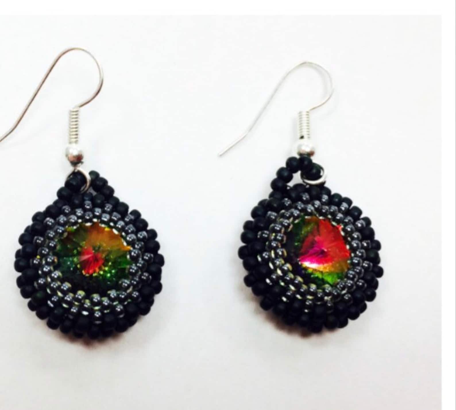 Circular Peyote Bezel Swarovski Rivoli Earrings Beading Pattern Beading ...