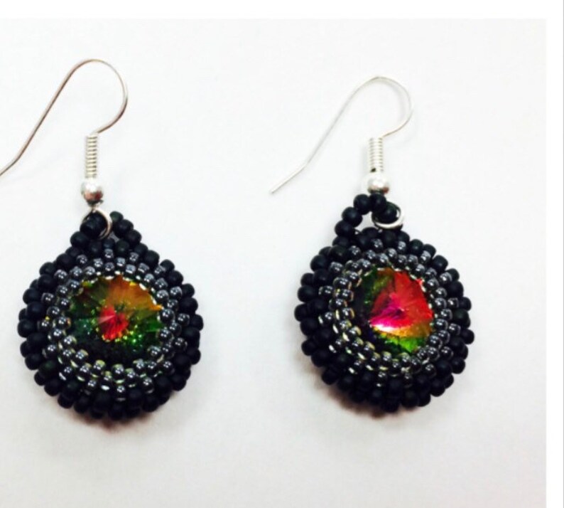 Circular Peyote Bezel Swarovski Rivoli Earrings Beading Pattern Beading ...