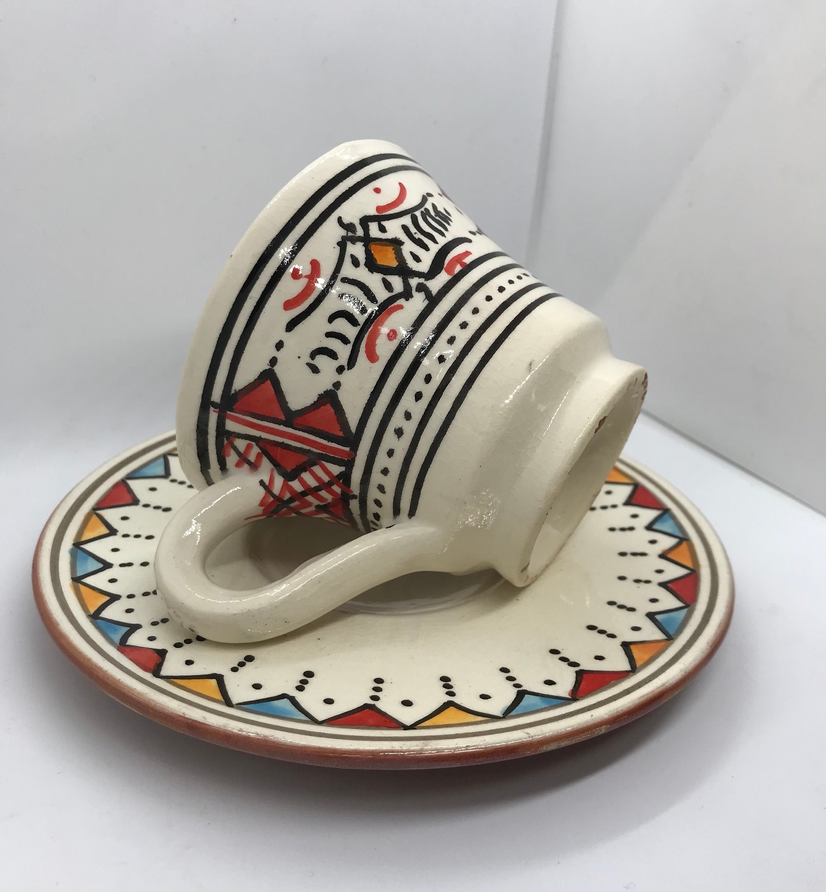 SAFI Handpainted Bohemian Tribal Moroccan Clay Tea or Coffee Cup - Etsy.de