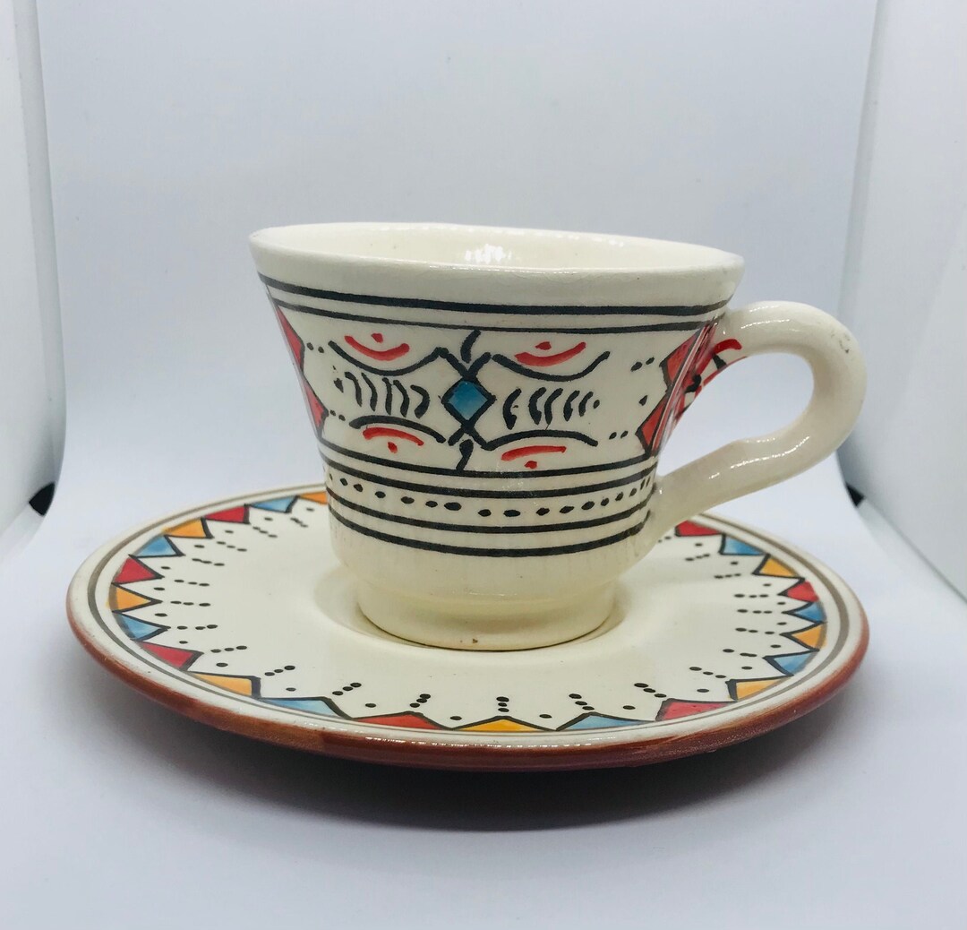 SAFI Handpainted Bohemian Tribal Moroccan Clay Tea or Coffee Cup - Etsy.de