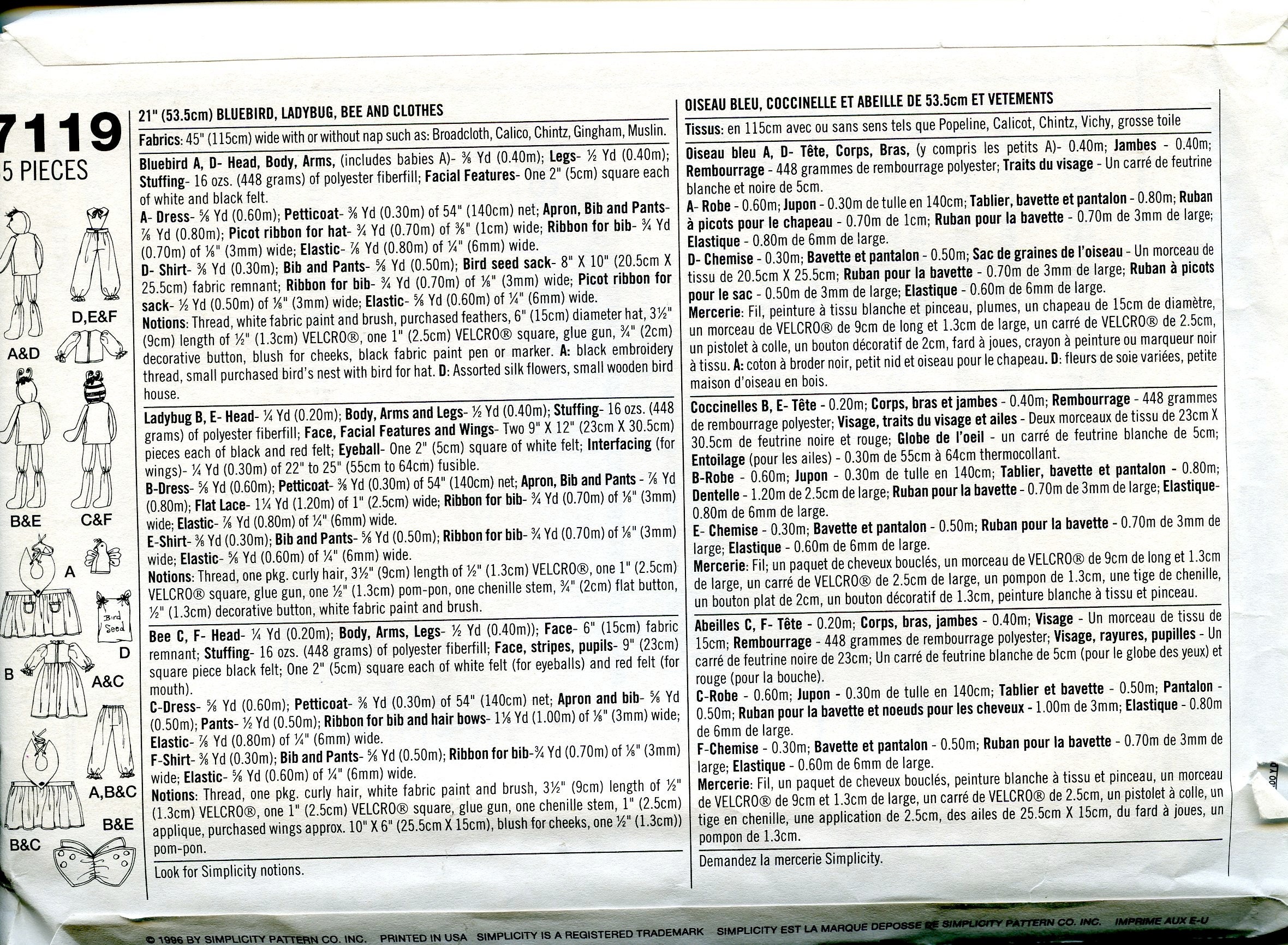 Cute Fabric Stuffed Toys Pattern Simplicity 7119 Bluebird - Etsy