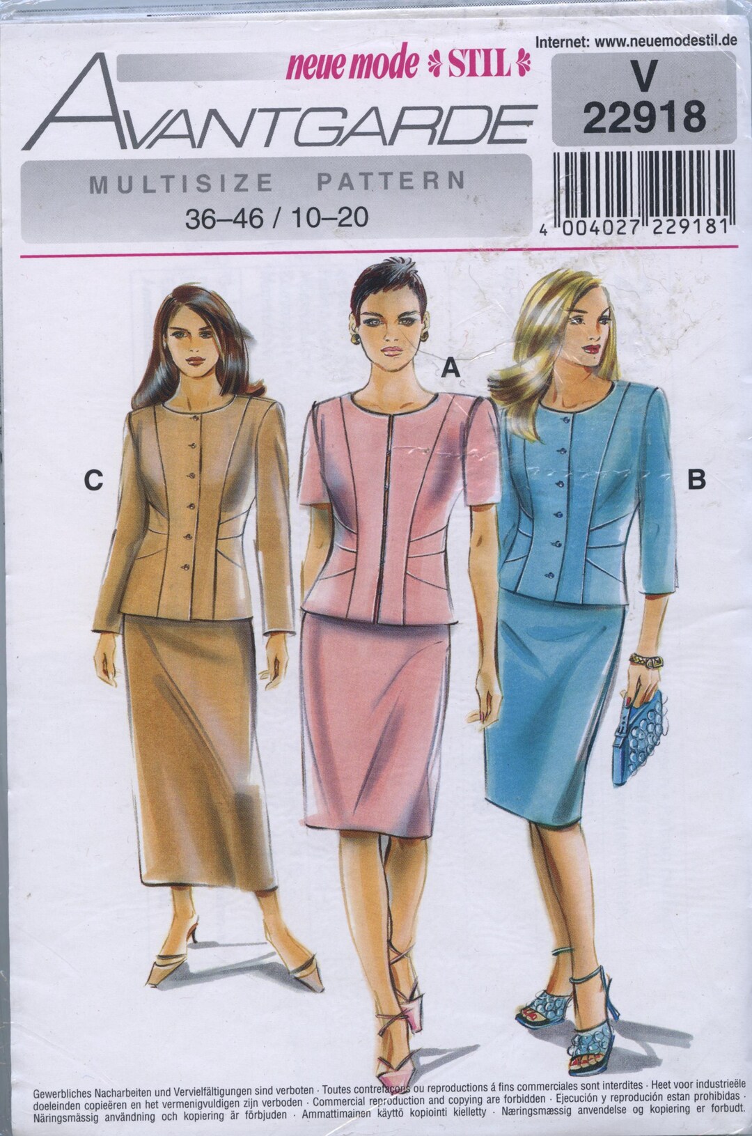 Avantgarde 22918 German Misses' Suit Pattern - Sizes 10 to 20; UNCUT ...