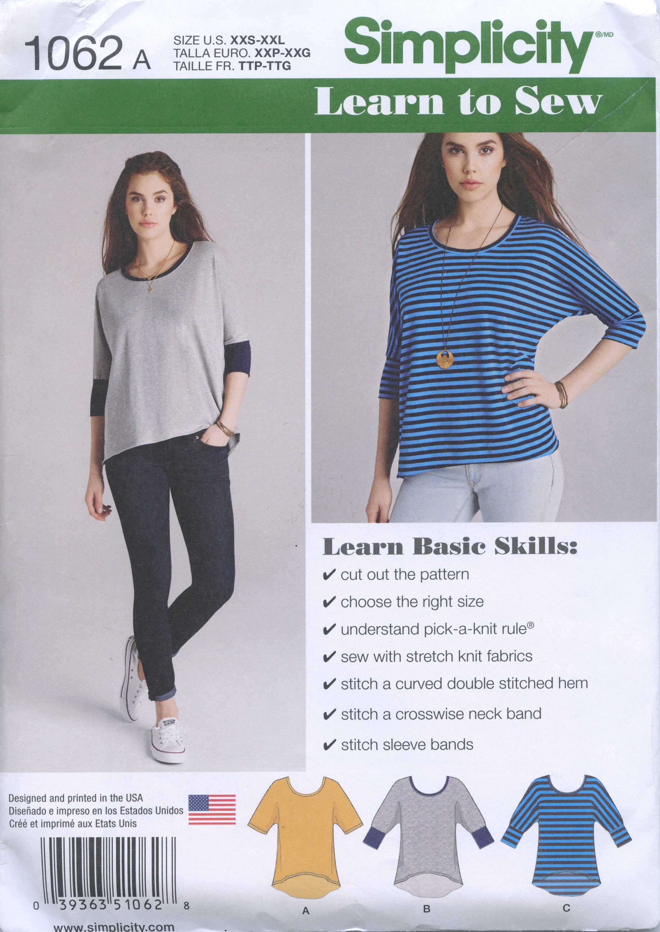 Simplicity Learn to Sew Pattern - Basic Knit Top, Hi-lo Hem - UNCUT ...
