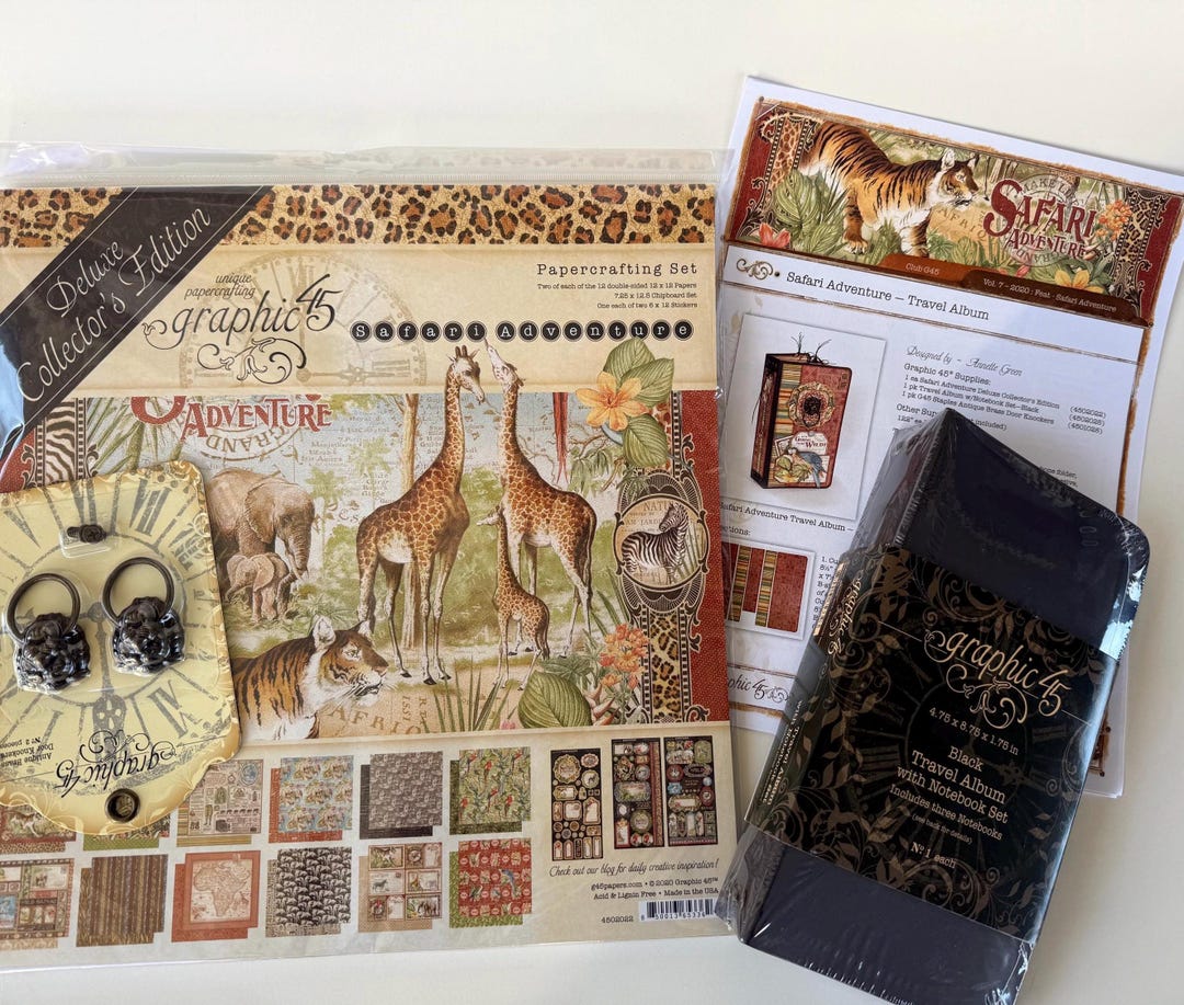 Graphic 45 Safari Adventure Papercrafting Set, Materials to Make Travel ...