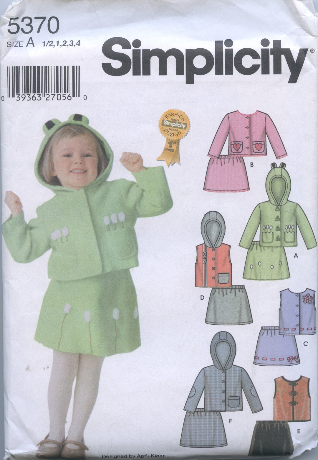 Cute Toddlers' Jacket or Vest & Skirt Pattern - Simplicity 5370 - UNCUT - Sizes 1/2, 1, 2, 3, 4 ...