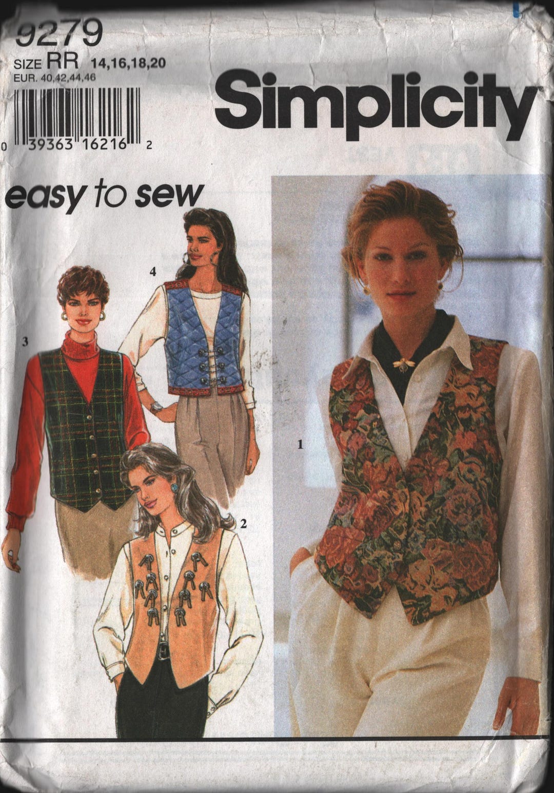 Easy to Sew - Misses Lined Vests W/trim Variations - Simplicity 9279 ...