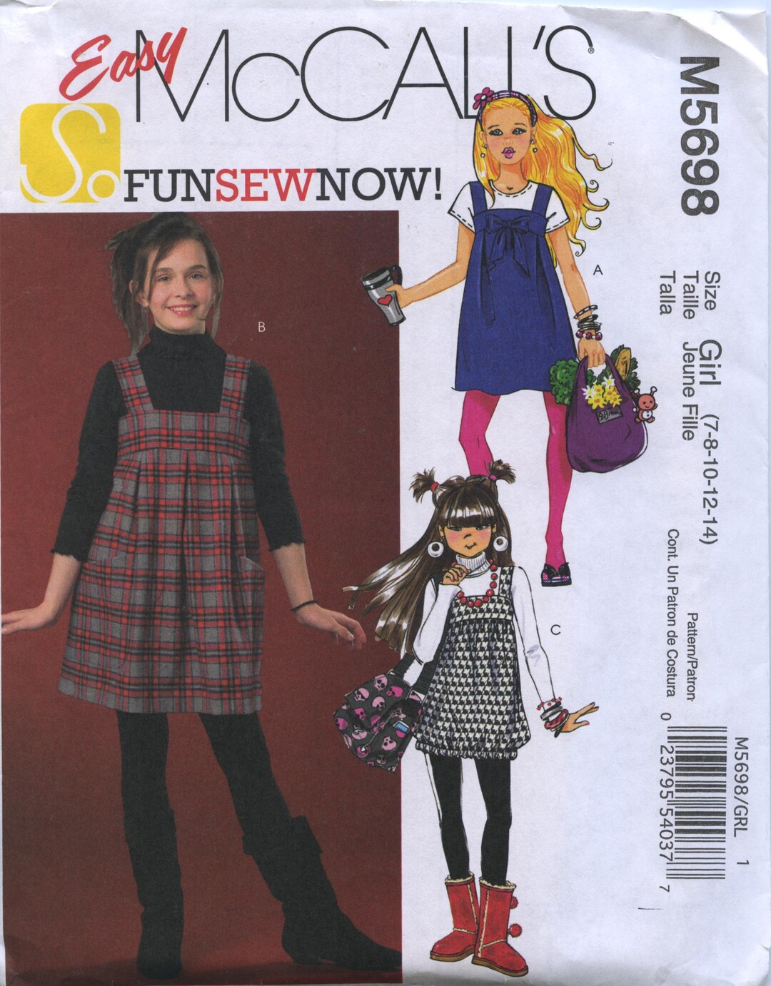 Girls' Jumper Pattern - Easy Mccall's M5698 - UNCUT - Sizes 7, 8, 10 ...