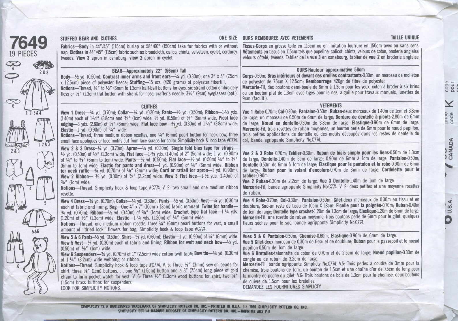 Abbie's Jiffy 6 Pack Pattern Six Adorable Teddy Bears, Clothing Boys ...