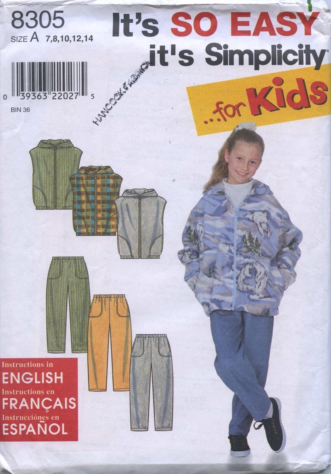 Girls' Jacket or Vest W/hood, Pants - Easy Simplicity Kids 8305 - UNCUT - Sizes 7, 8, 10, 12, 14 ...