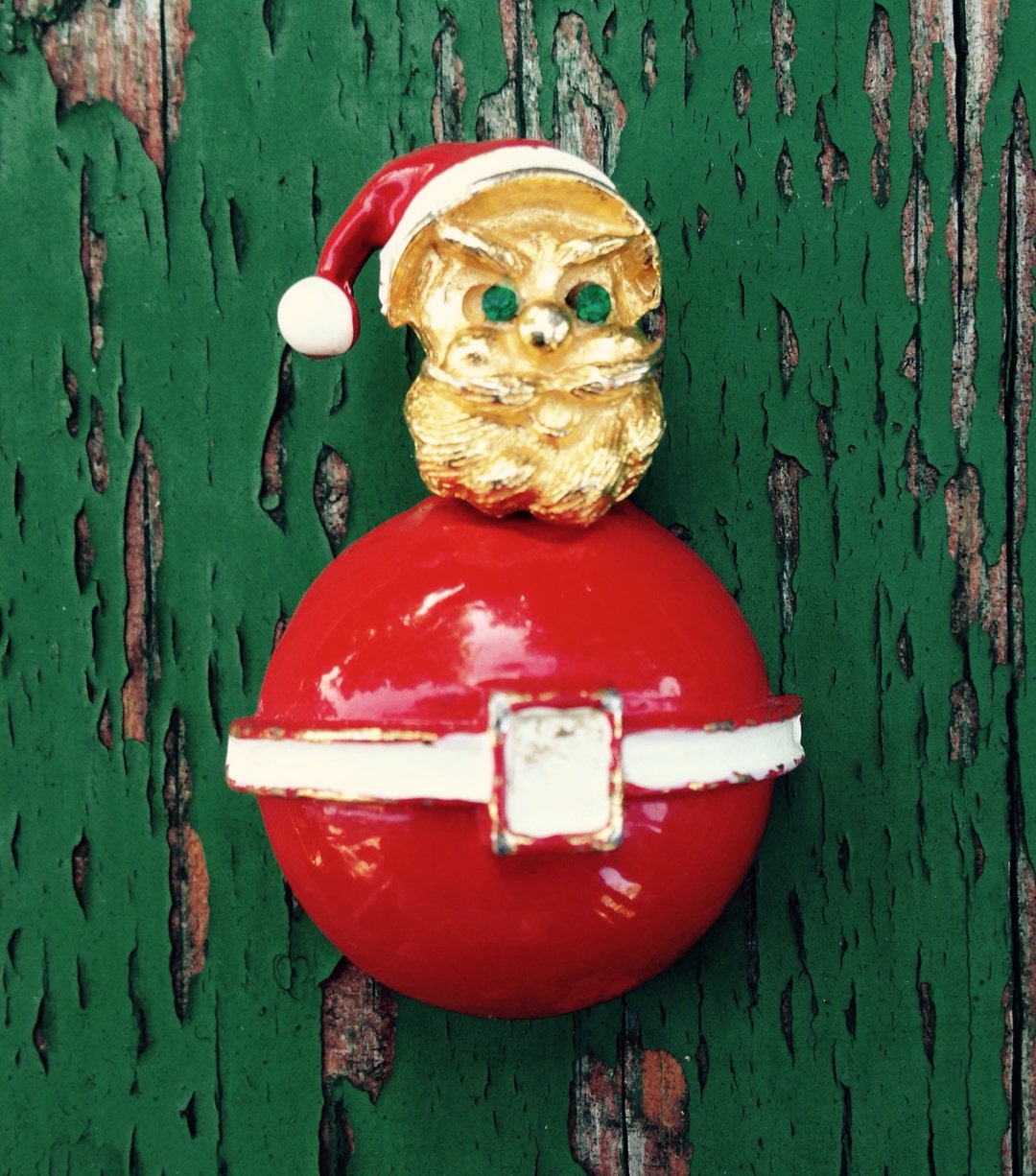 Vintage Roly Poly Santa Pin with Green Eyes, marked ARTc - Etsy Italia
