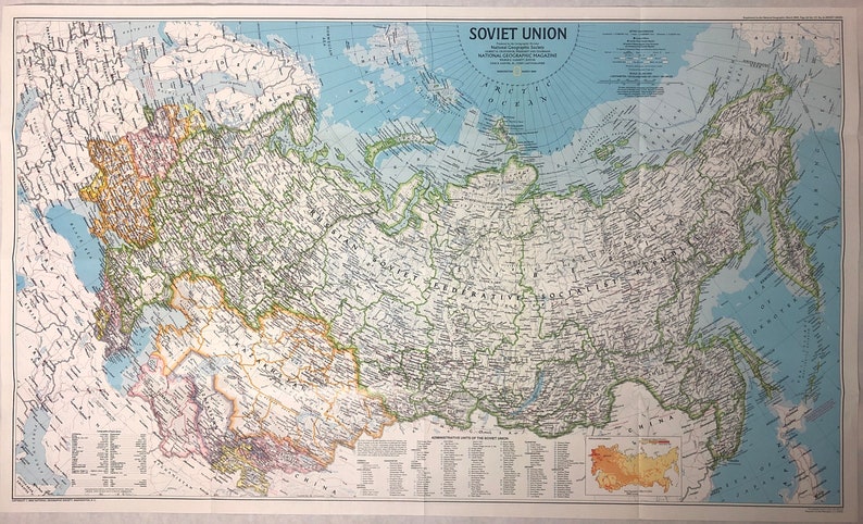 Original March 1990 Map of Soviet Union, National Geographic - Etsy Denmark