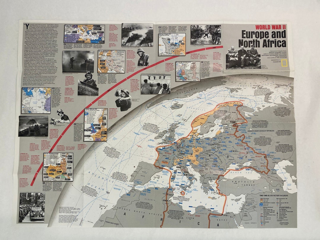 Original December 1991 Map of Europe and Africa/ WW2 Asia and the ...