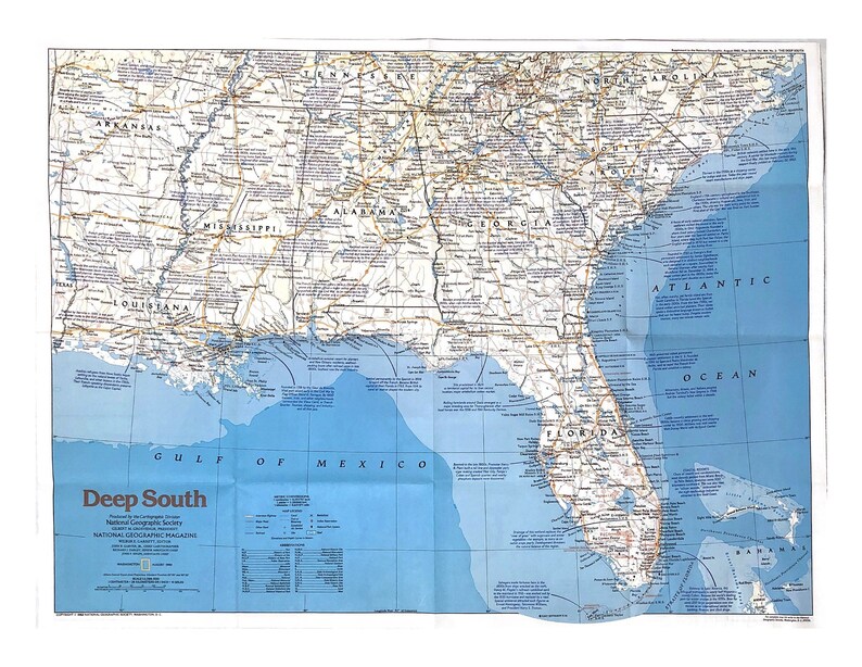 Original August 1983 Map of the Making of America: Deep South, National ...