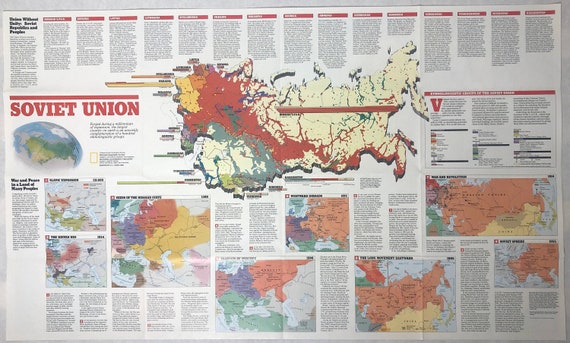 Original March 1990 Map of Soviet Union National Geographic - Etsy