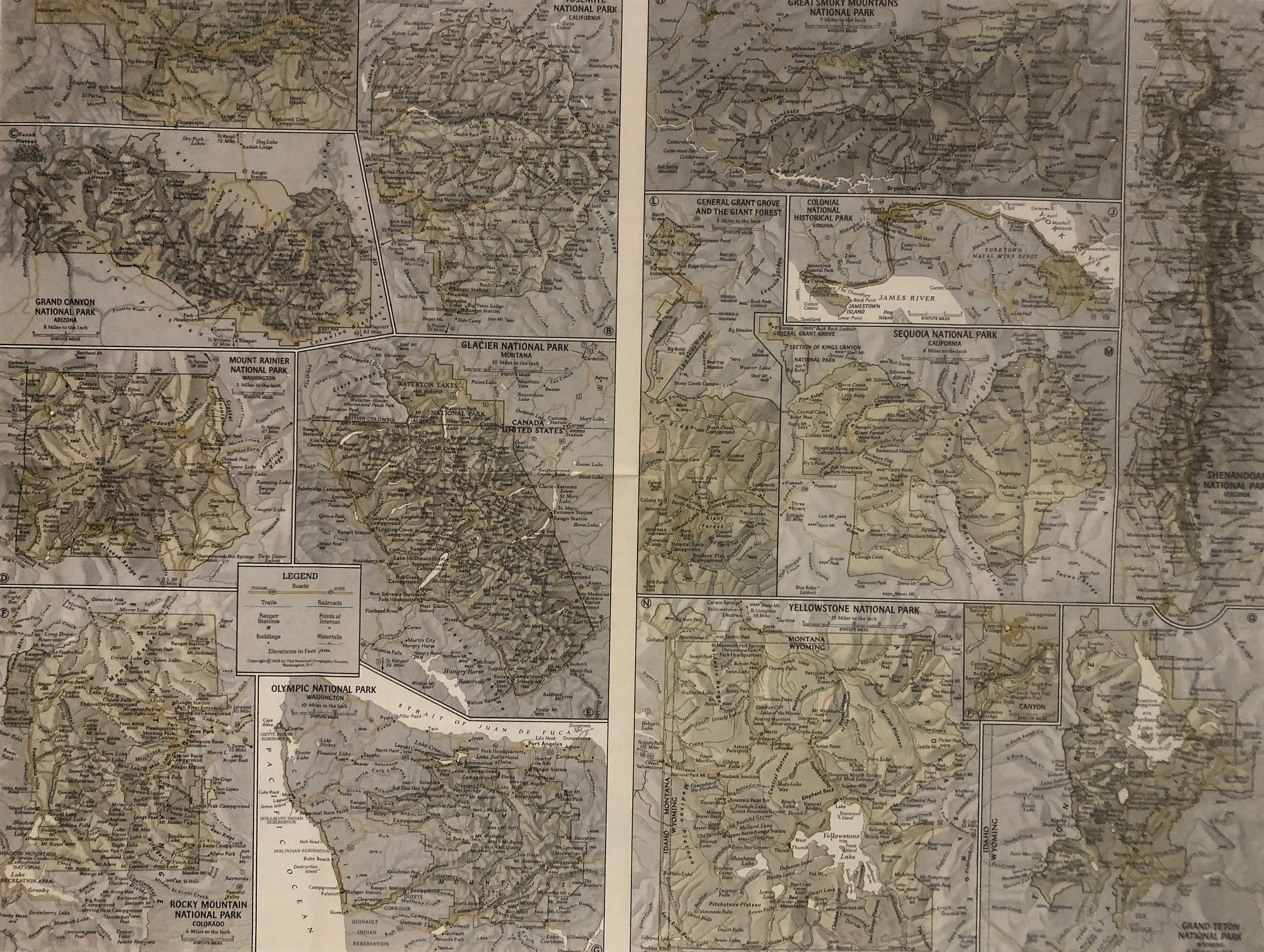 Original May 1958 Map of National Parks, Monuments and Shrines of ...