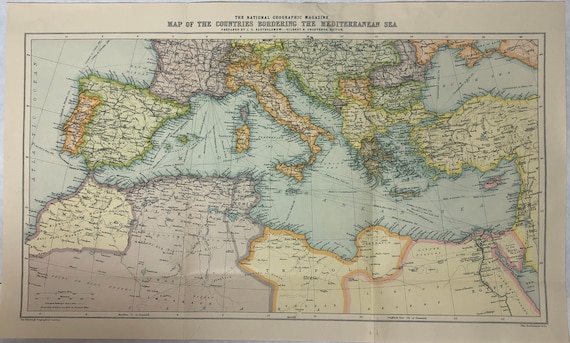Original January 1912 Map of Countries Bordering the | Etsy