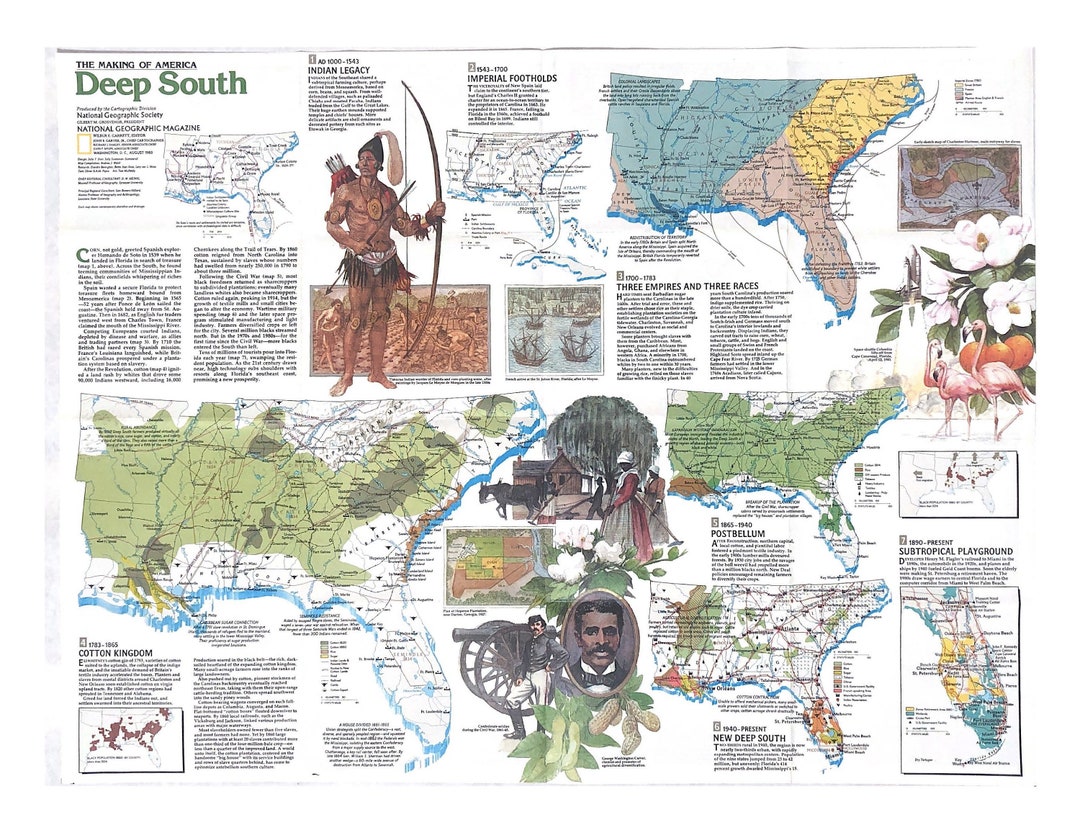 Original August 1983 Map of the Making of America: Deep South, National ...
