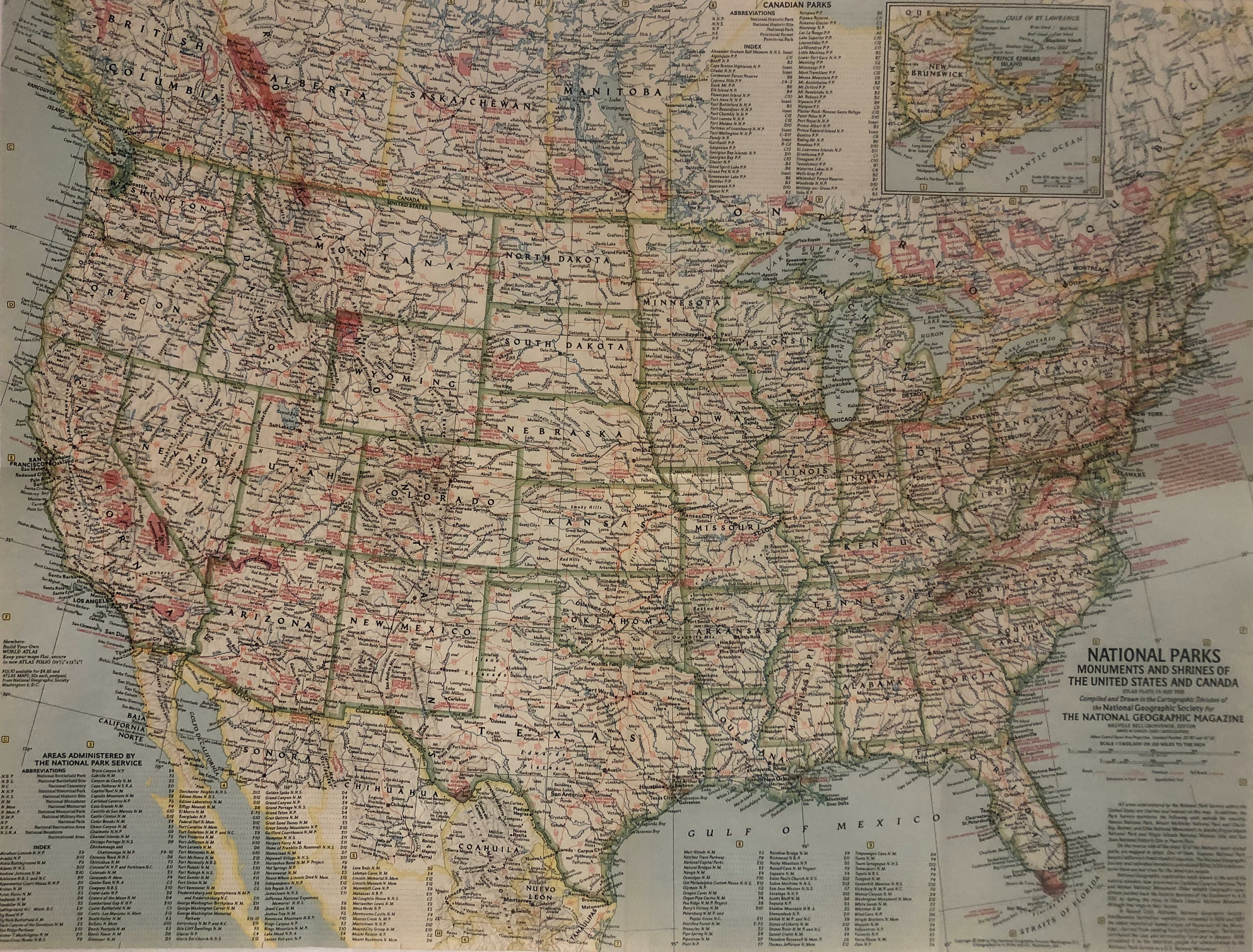 Original May 1958 Map of National Parks, Monuments and Shrines of ...