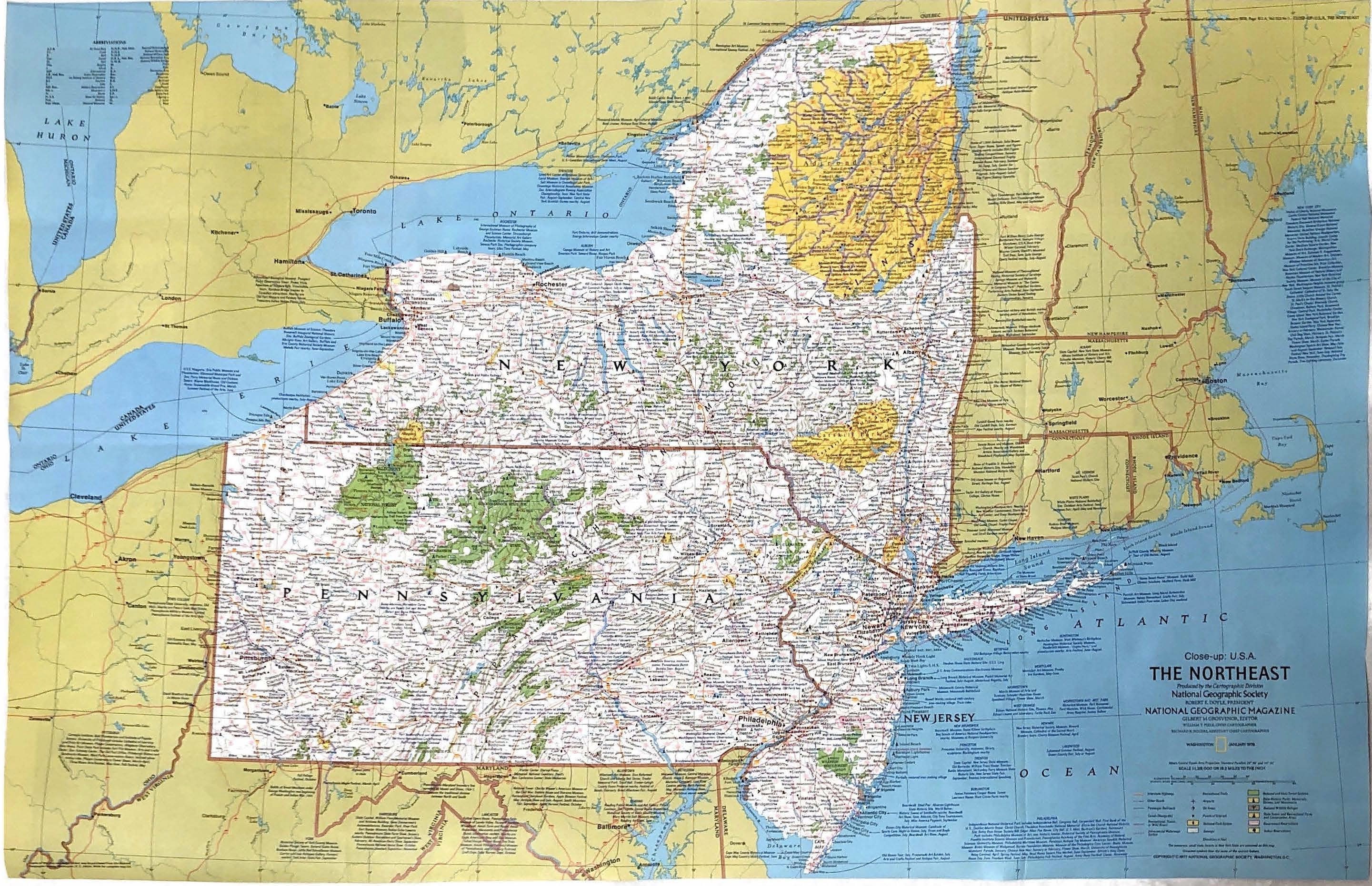 Original January 1978 Map of Close-up: U.S.A. the Northeast, National ...
