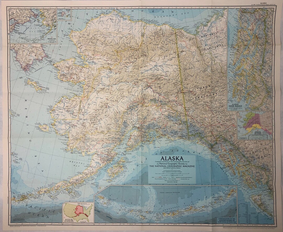 Original June 1956 Map of Alaska, National Geographic - Etsy