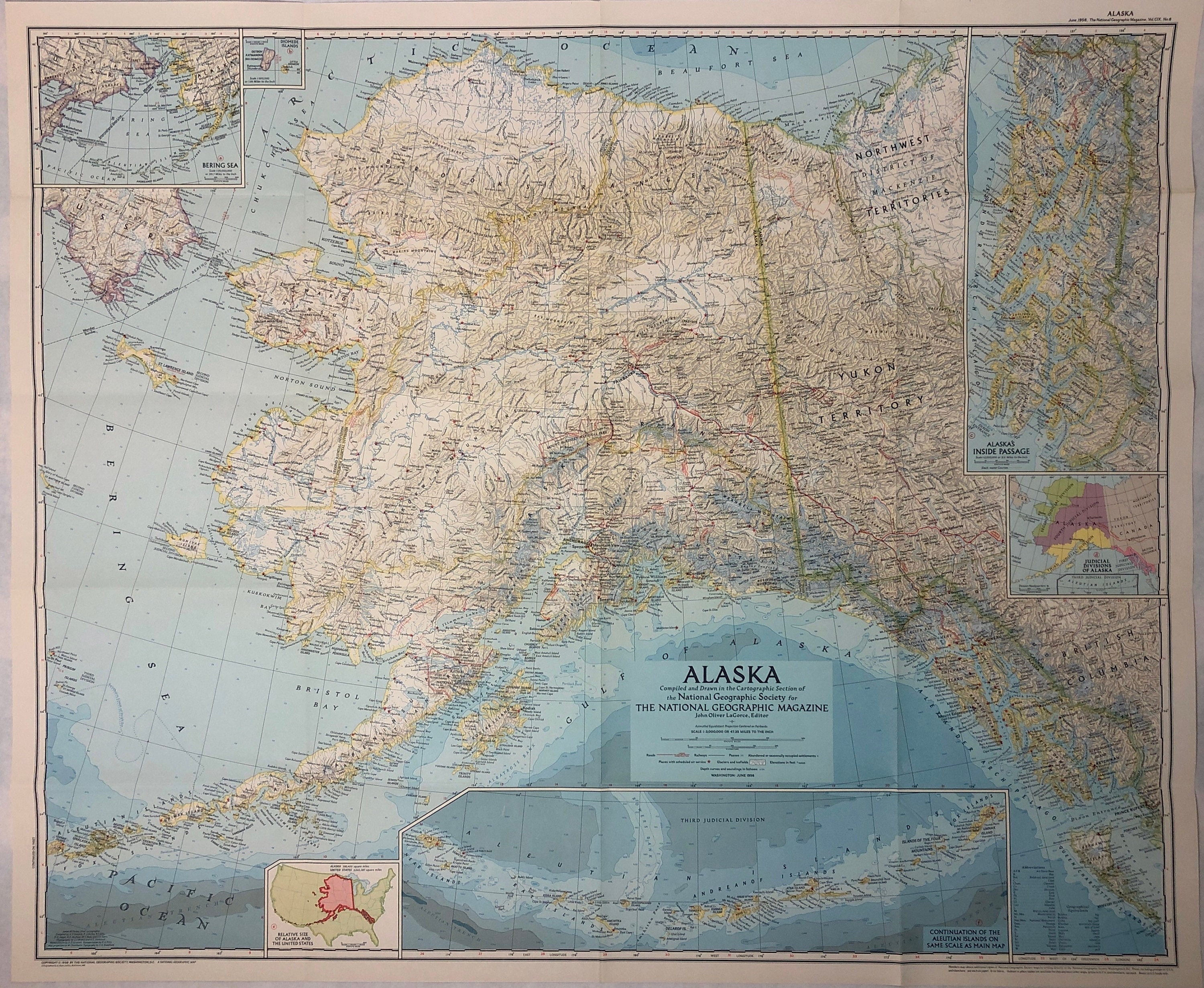 Original June 1956 Map of Alaska, National Geographic - Etsy