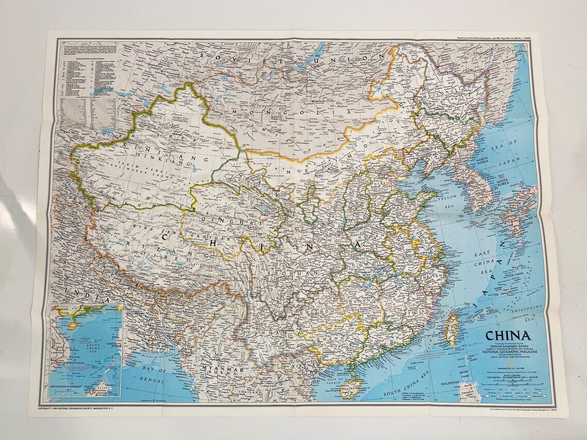 Original July 1991 Map of China, National Geographic - Etsy