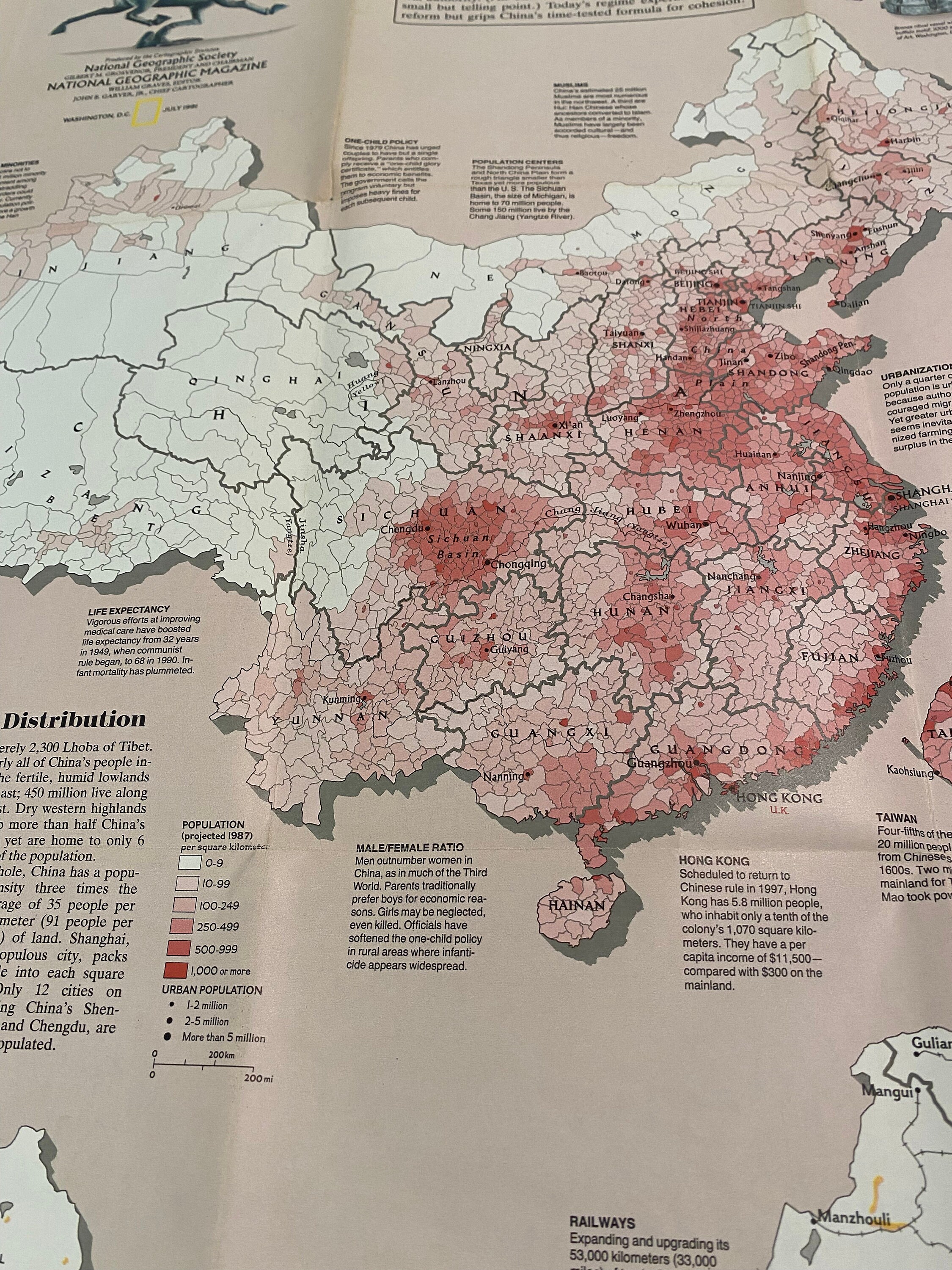 Original July 1991 Map of China, National Geographic - Etsy