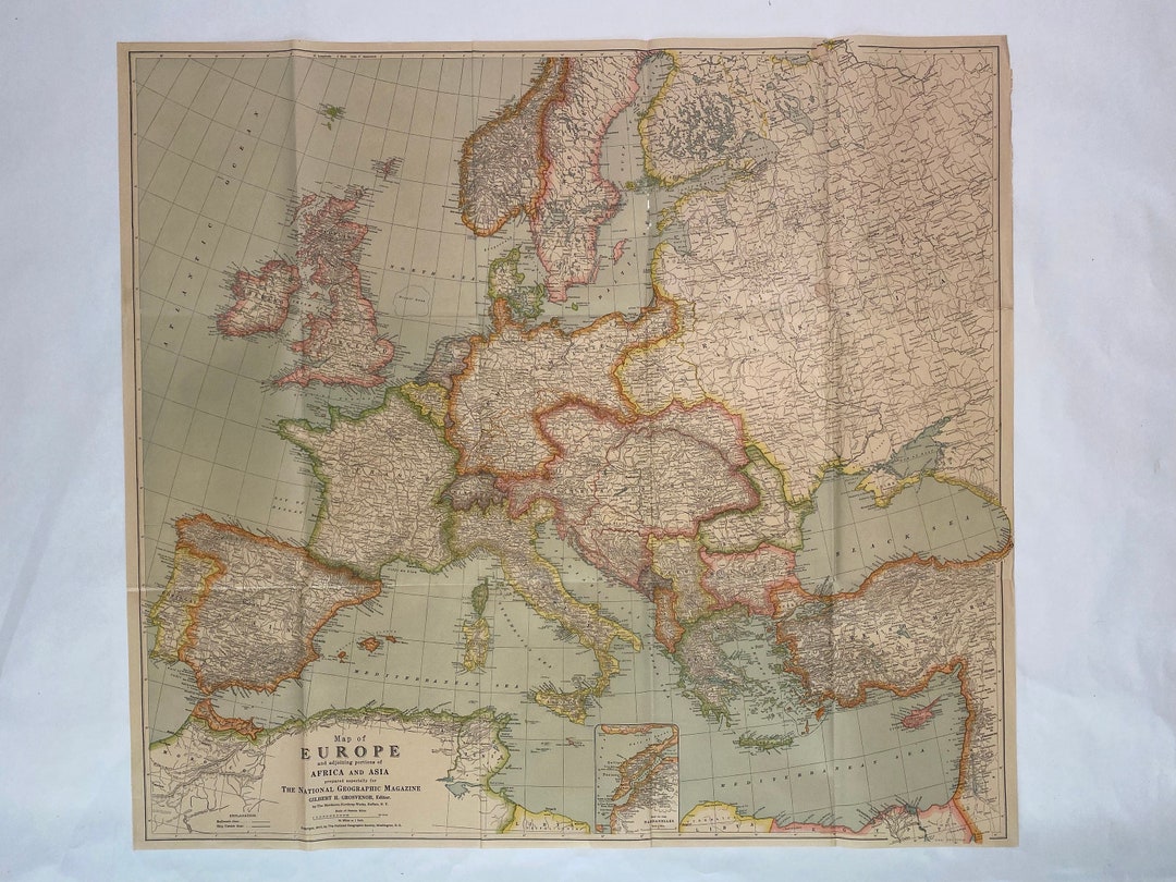Original July 1915 Map of Europe and Adjoining Portions of Africa ...