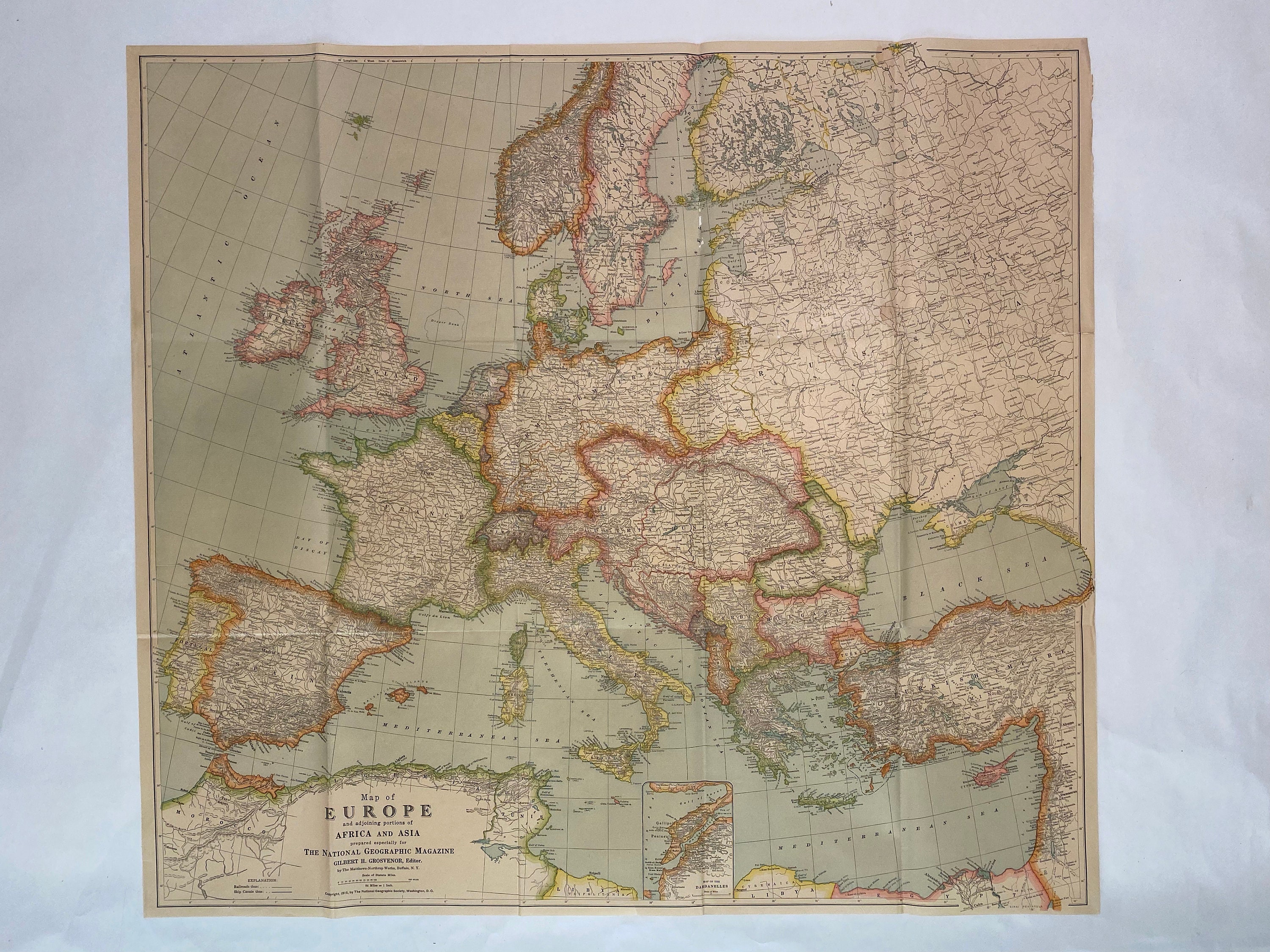 Original July 1915 Map of Europe and Adjoining Portions of Africa ...