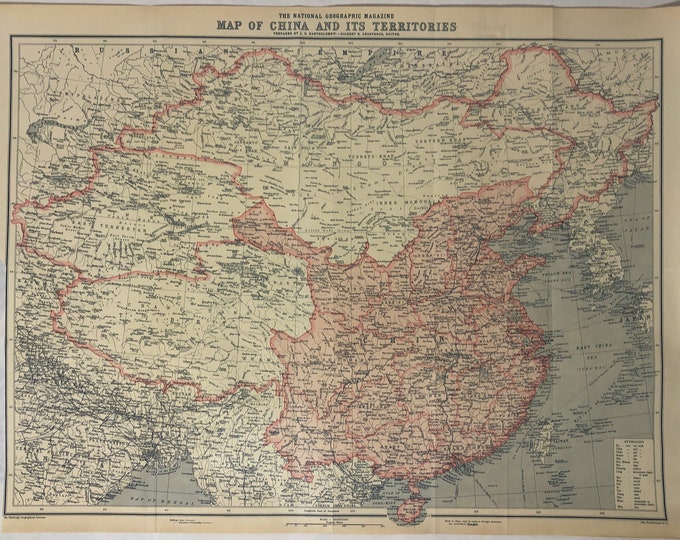 Original October 1912 Map of China and Its Territories, National ...