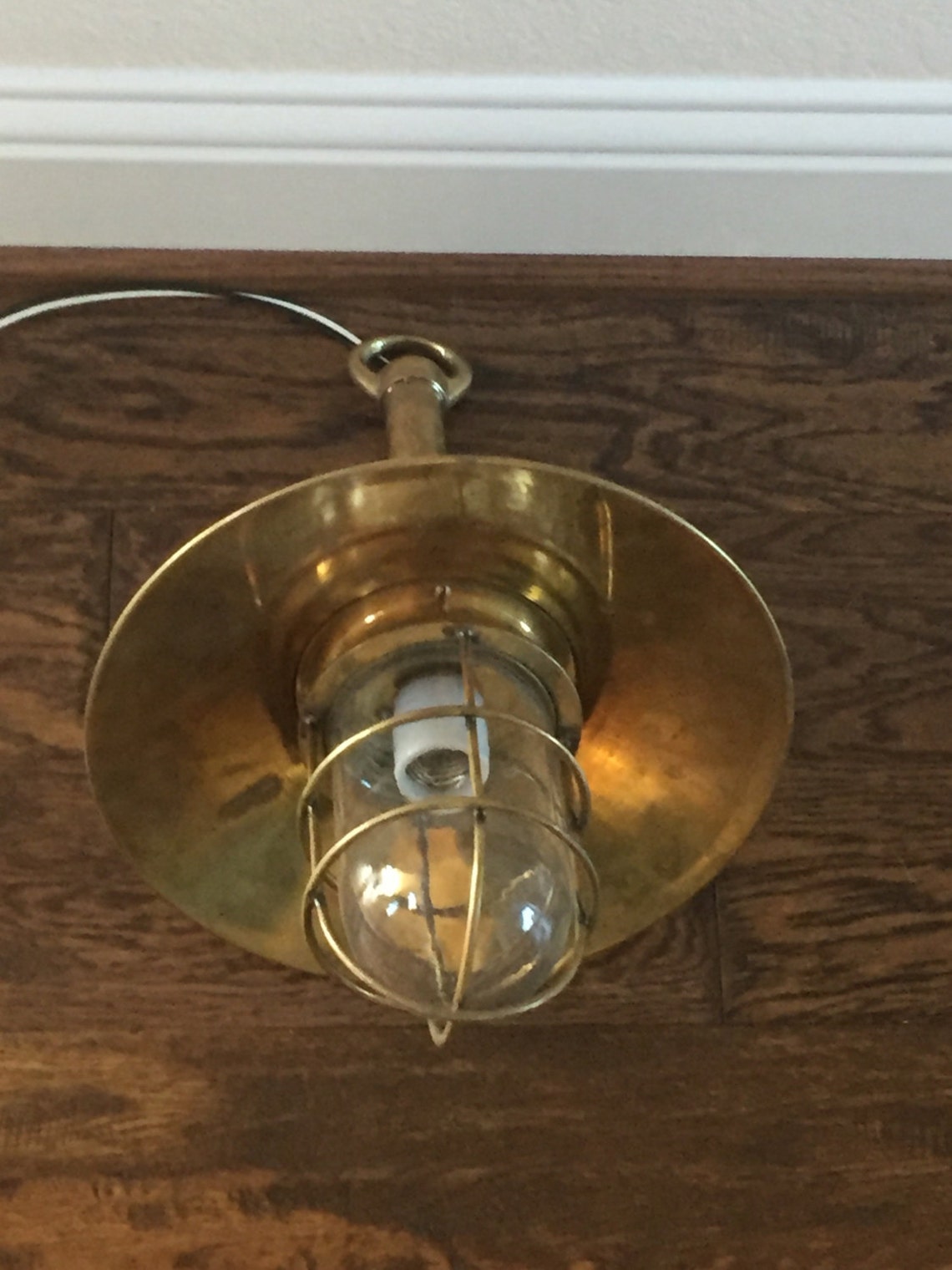 Vintage Brass Hanging Bulkhead Light With Brass Shade - Refurbished ...