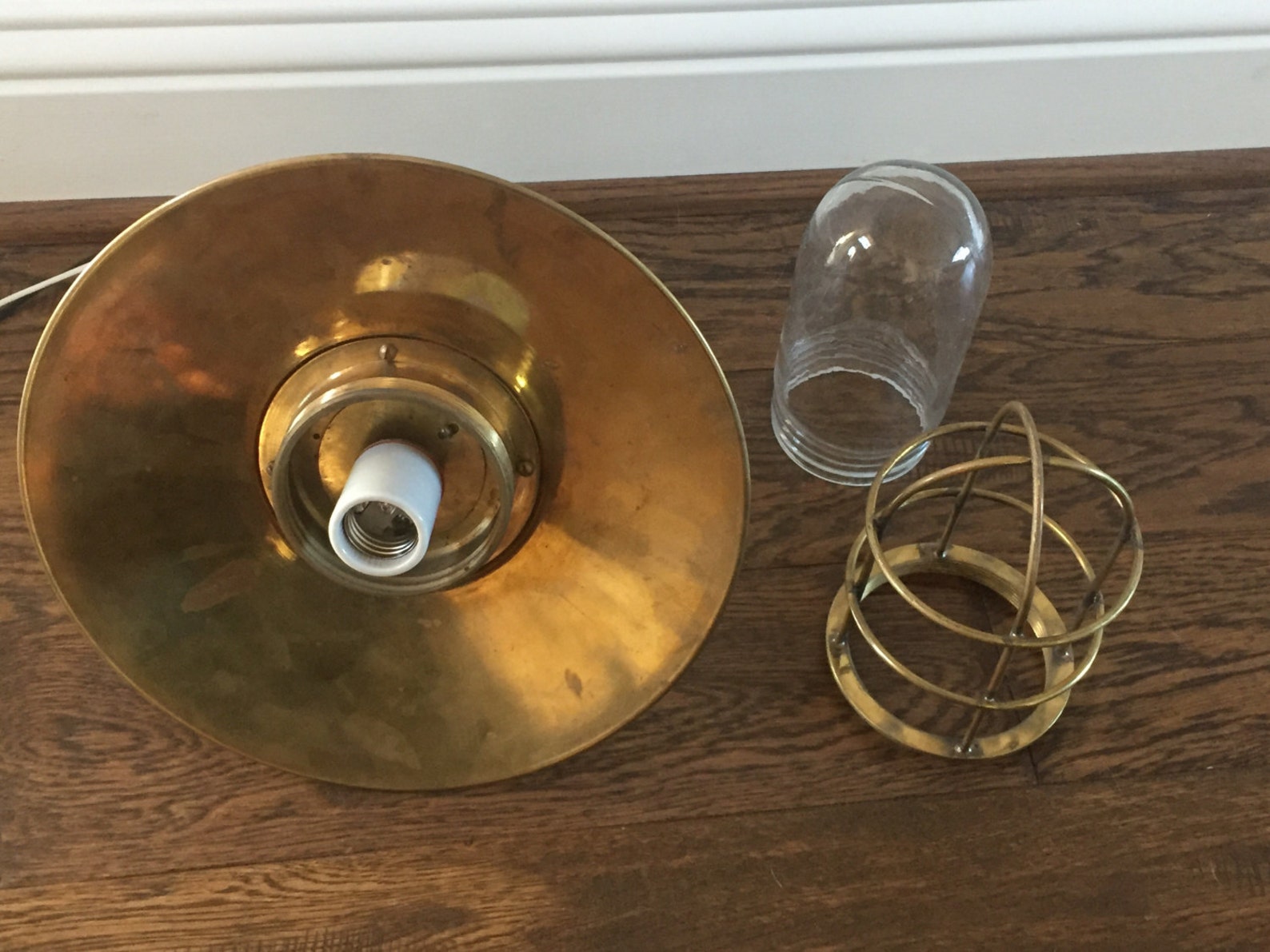 Vintage Brass Hanging Bulkhead Light With Brass Shade - Refurbished ...