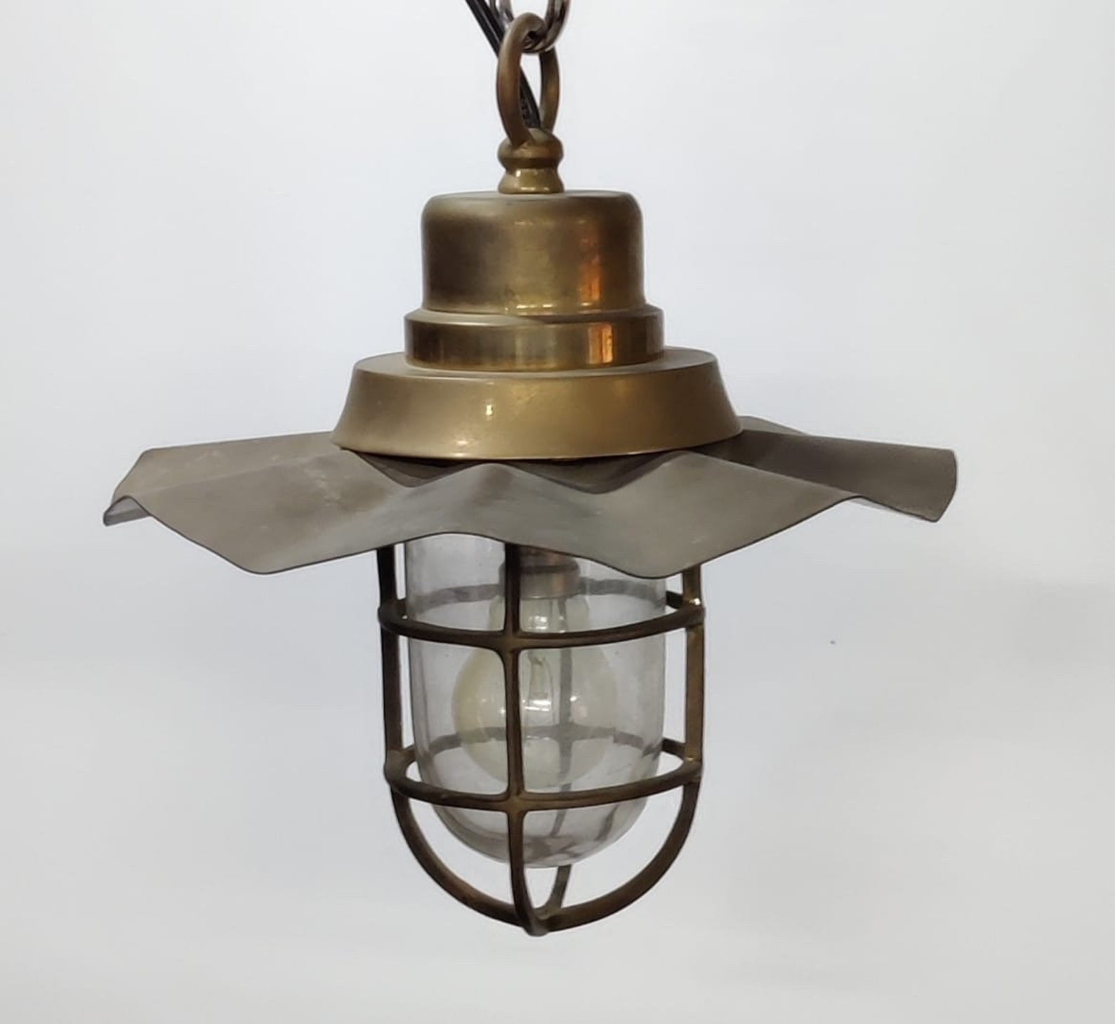 Vintage Brass Hanging Bulkhead Light With Brass Shade- Refurbished ...